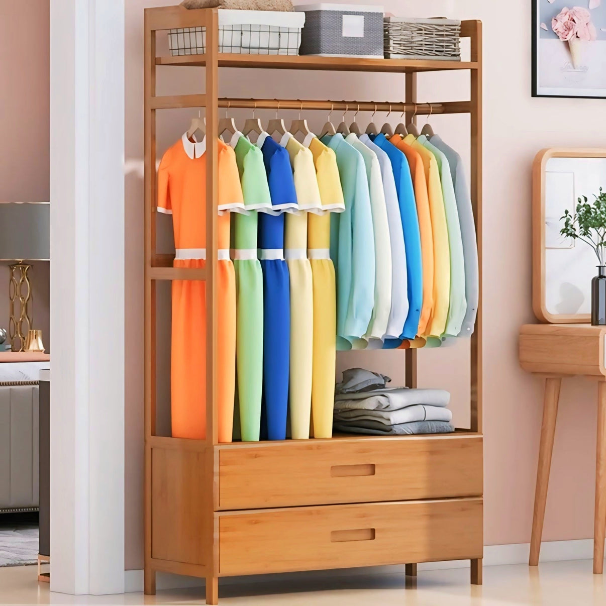 Modern Wooden Clothes Stand | Wooden Alna – GRIHOSHAJ.COM