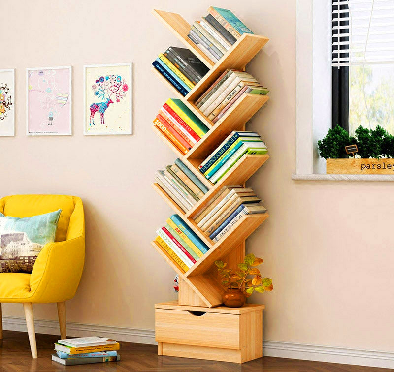 9-Tier Tree Shape Book Shelf | Wooden Tree Shape Bookshelf for Office ...